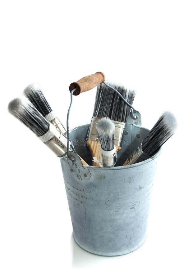 Paint brushes in bucket stock photo. Image of objects - 119697582