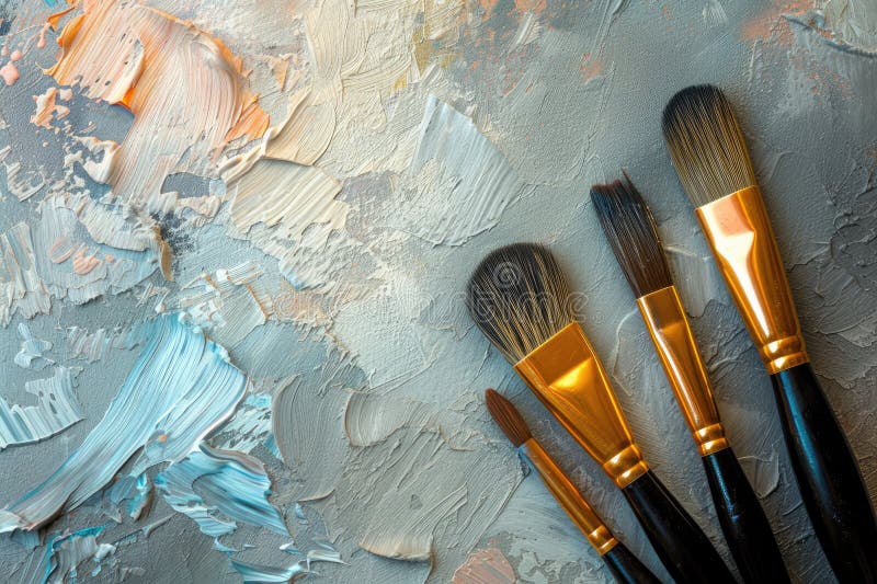 Paint Brushes on Creative Oil Abstract Paint Background Stock ...