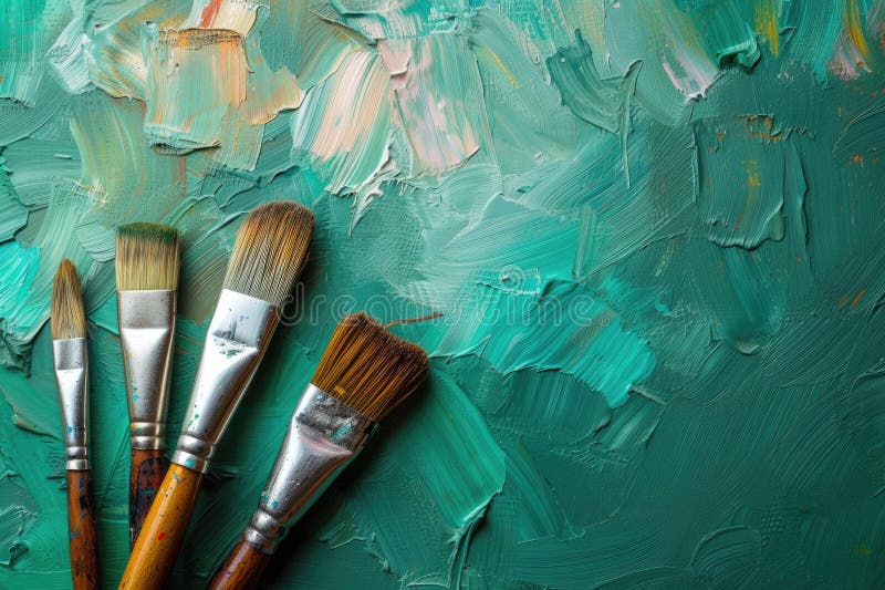 Paint Brushes on Creative Oil Abstract Paint Background Stock ...