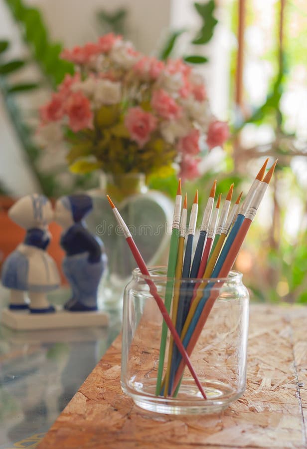 Paint brushes in glass stock photo. Image of brushes - 71318876