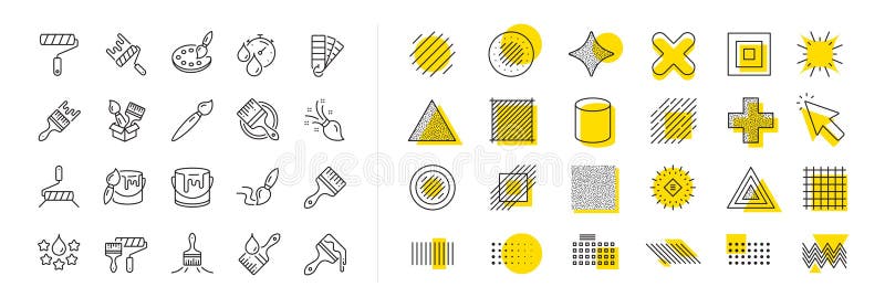 Paint Brushes Line Icons. Color Palette, Paint Tin, Roller Icons ...