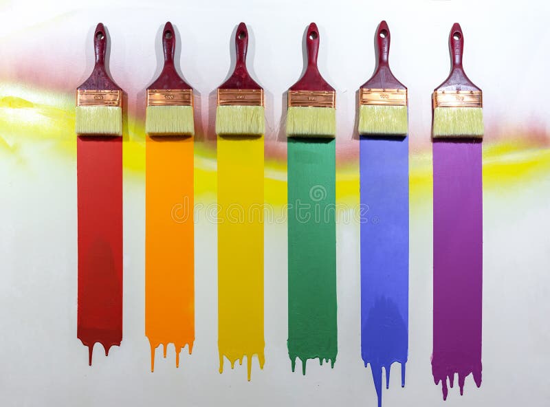 Paint Brushes with Multi-colored Samples of Paints Stock Photo - Image ...
