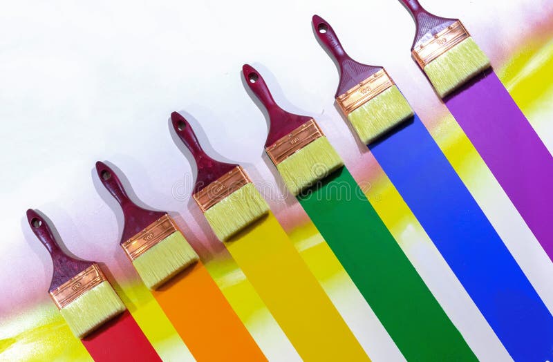 Paint Brushes with Multi-colored Samples of Paints Stock Image - Image ...