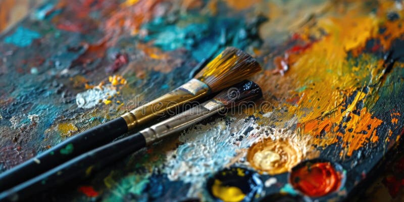 Paint Brushes on a Palette Ready for Creating Artwork. Perfect for ...