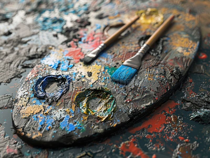 Paint Brushes and Palettes in a Messy Studio Stock Image - Image of ...