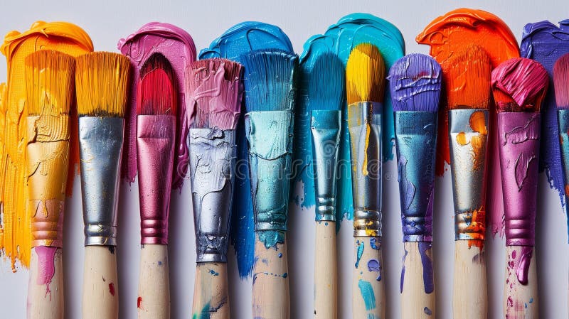 Paint Brushes with Rainbow Colors, Simple White Shots of Color Brushes ...