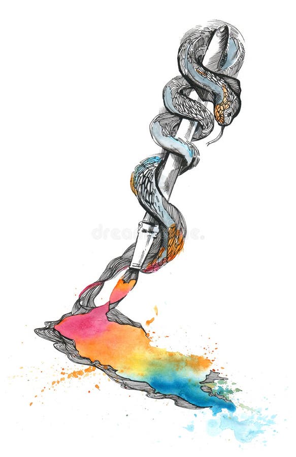 Paint brushes and snake stock illustration. Illustration of paint ...