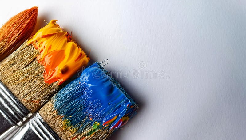 Paint Brushes with Tempera Painting on a White Sheet of Paper ...