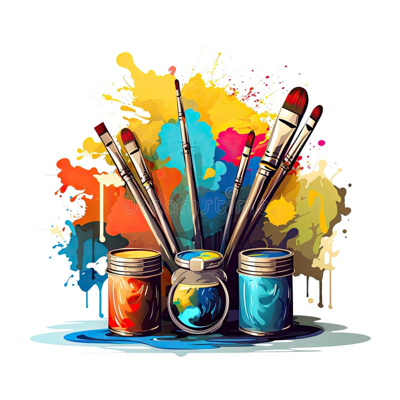Paint and Brushes Vector Drawing Illustration Stock Image - Image of ...