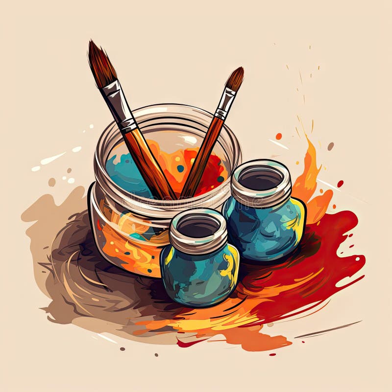 Paint and Brushes Vector Drawing Illustration Stock Photo - Image of ...
