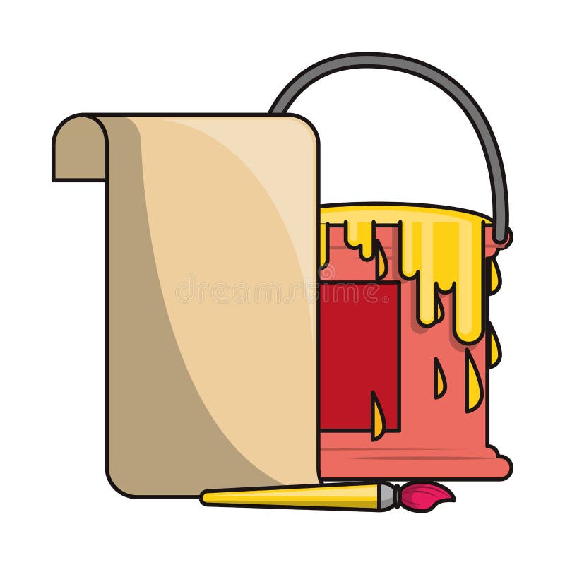 Paint Bucket and Brush with Blank Paper Stock Vector - Illustration of ...