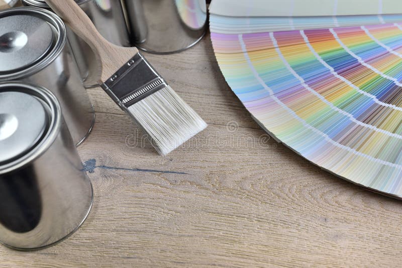 Paint Bucket with Paint Brush, Palette Color Stock Image - Image of ...