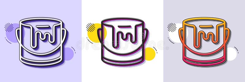 Paint Bucket Line Icon. Tin of Acrylic Paint Sign. Halftone Dotted ...