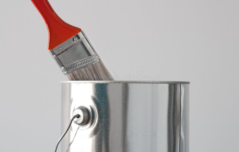 Paint Bucket and Red Paintbrush Stock Image - Image of open, renovation ...
