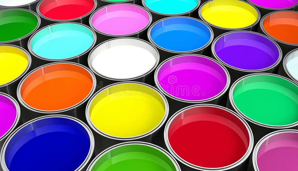 Paint Buckets - with Colored Paint Stock Illustration - Illustration of ...