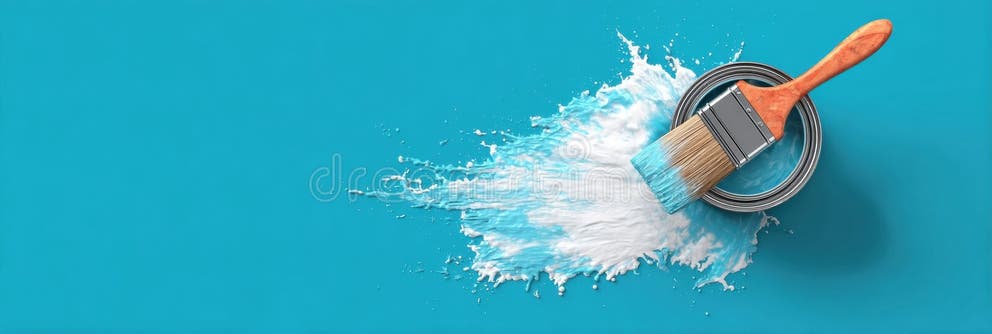 Paint Can and Brush Create a Vibrant Splash Effect on a Bright ...