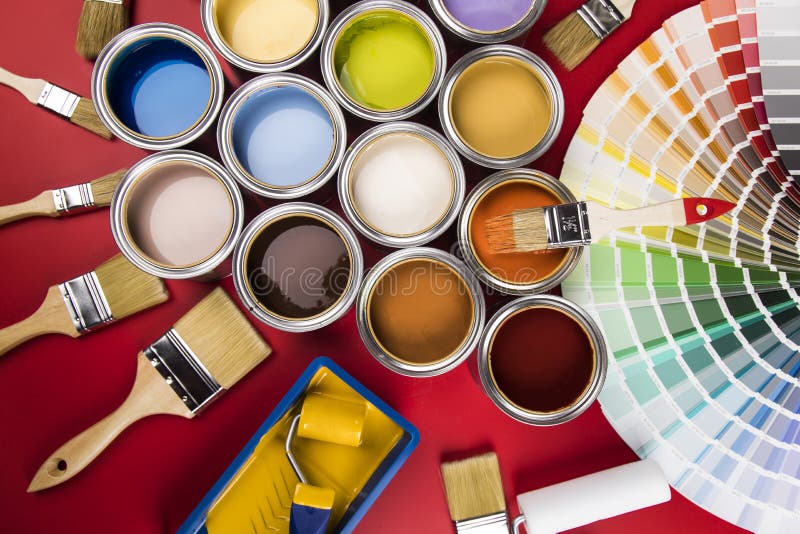 Paint Can with a Paintbrush Stock Photo - Image of painting, floor ...