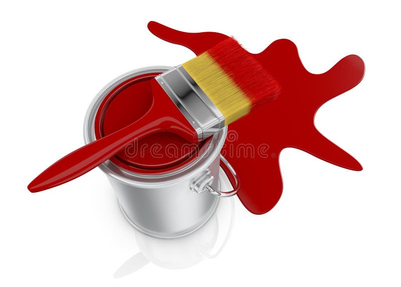 Cartoon Red Color Paint in a Paint Bucket Painting with Paint Br Stock ...