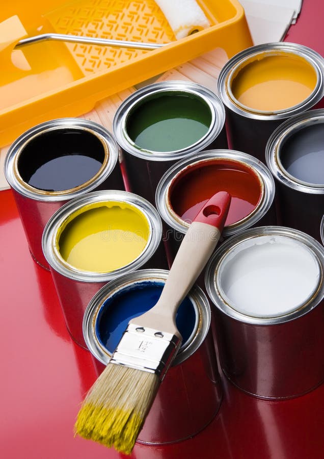 Paint and cans stock image. Image of colourful, brushes - 2708037