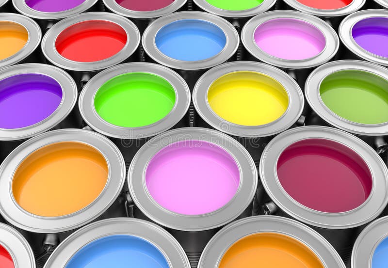 Selection of Open Paint Tins with Many Colors Stock Image - Image of ...