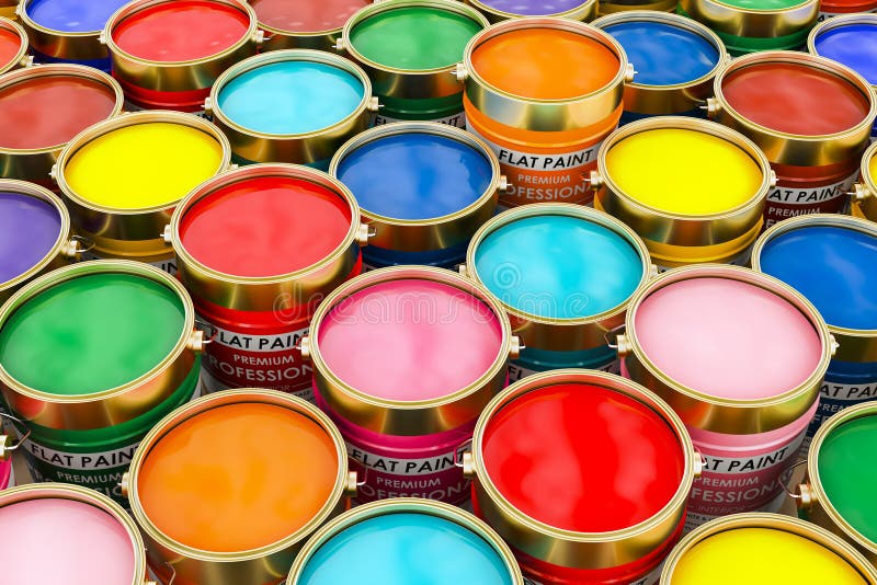 Paint Cans Closeup Background, Top View. 3D Rendering Stock Illustration - Illustration of ...