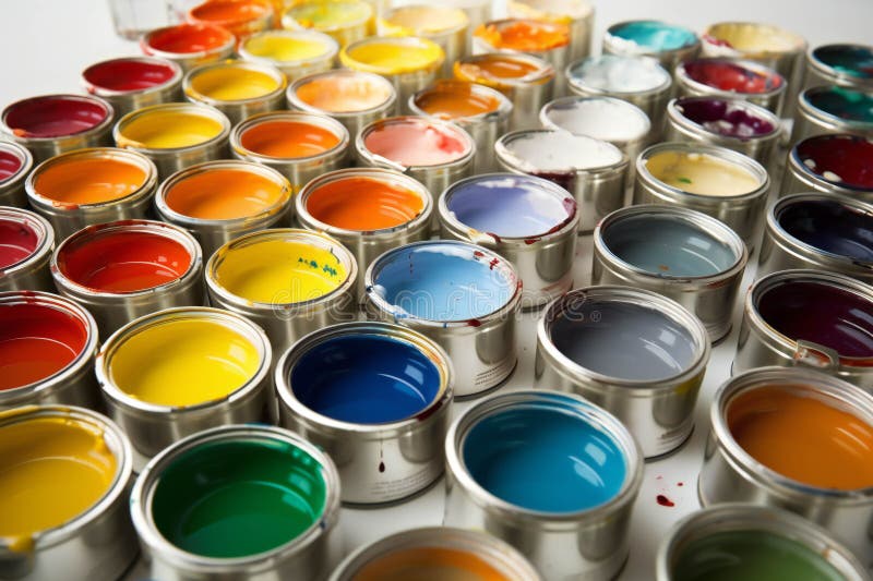 Vibrant Paint Cans and Color Palette Guide on White Backdrop (AI ...