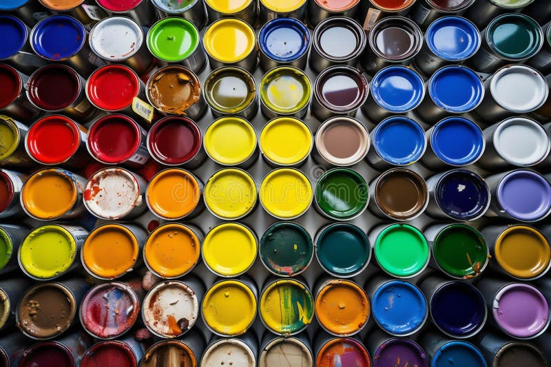 Vibrant Paint Cans and Color Palette Guide on White Backdrop (AI ...