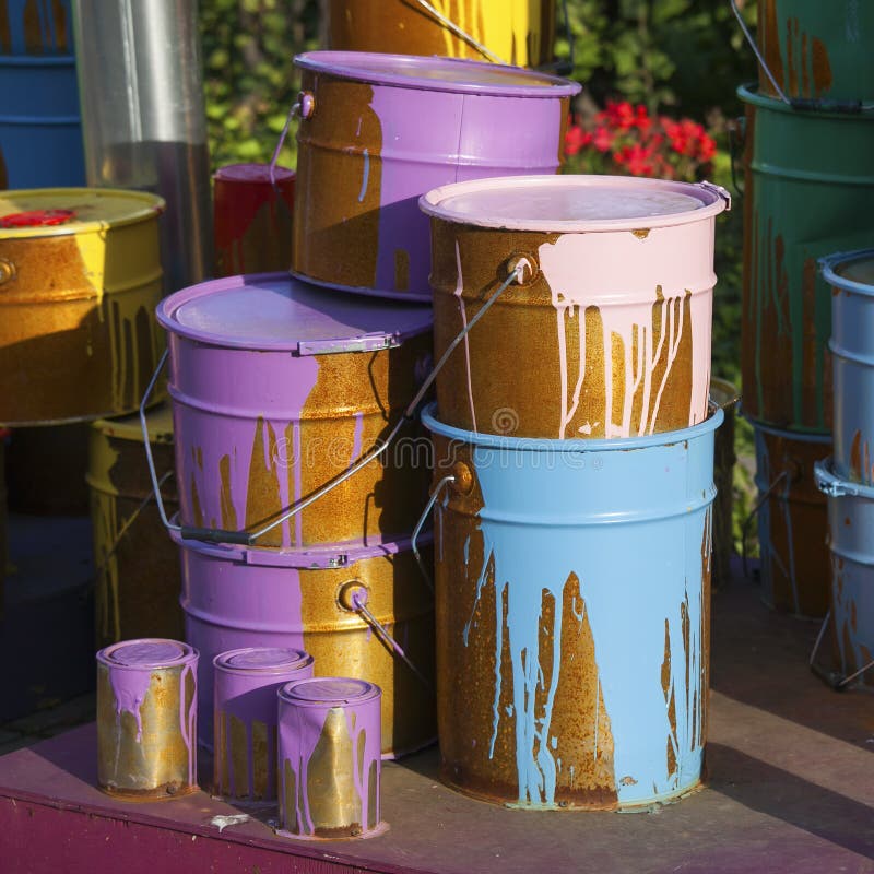 Paint Cans on Different Colors Stock Photo - Image of home, decoration ...