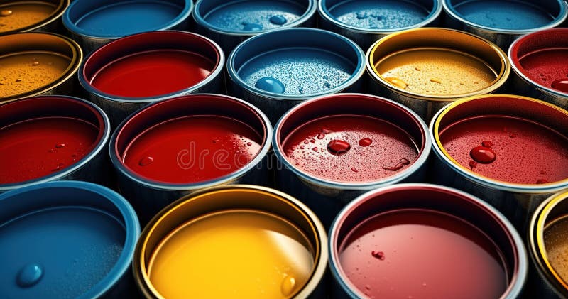 Paint cans, paint splashes stock illustration. Illustration of ...