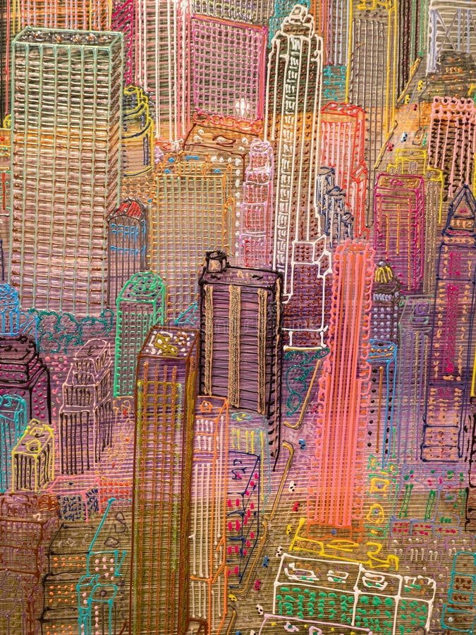 Paint on Canvas: Buildings of a City with Multicolor Skyscrapers ...