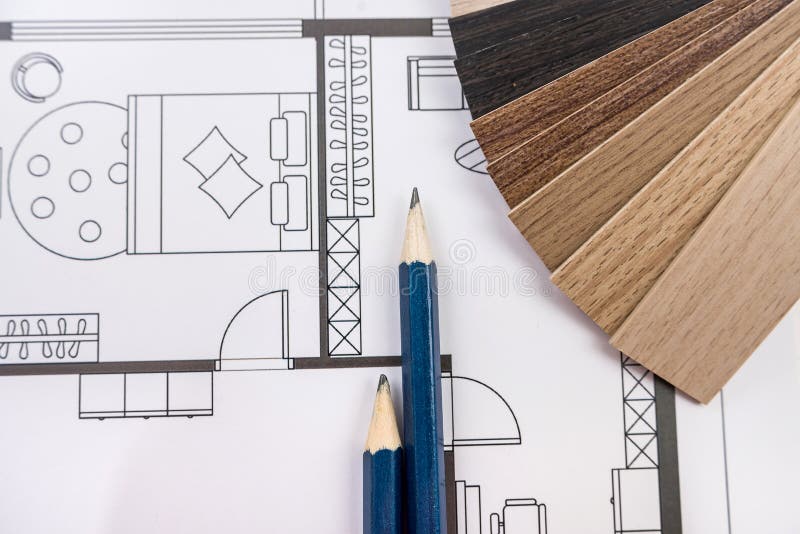 Paint Color Samples with Drawing Instruments on House Plan Project ...