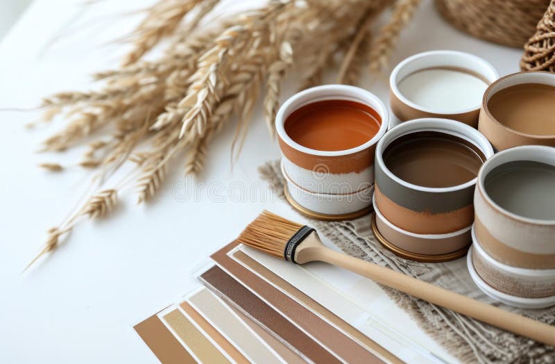 Paint Color Samples on a White Wall with Beige and Gray Stock Image ...