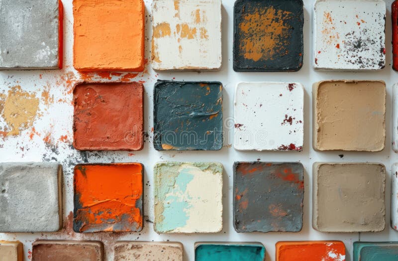 Paint Color Samples on a White Wall with Beige and Gray Stock Photo ...