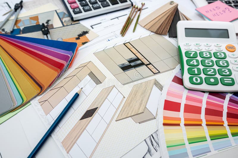 Paint Color Swatches with Drawing Tools for House Plan Project. Stock ...