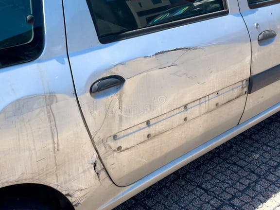 Paint Damage Scratches on a Silver Car Stock Image - Image of paint ...