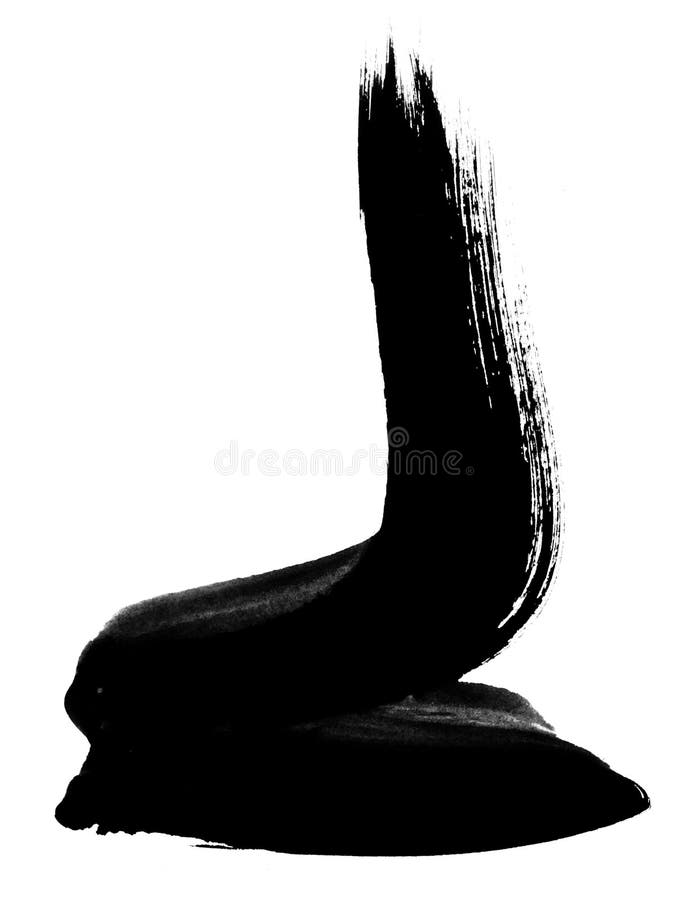 Paint Drawing of Black Smear on White Background. Hand Drawn Abstract ...