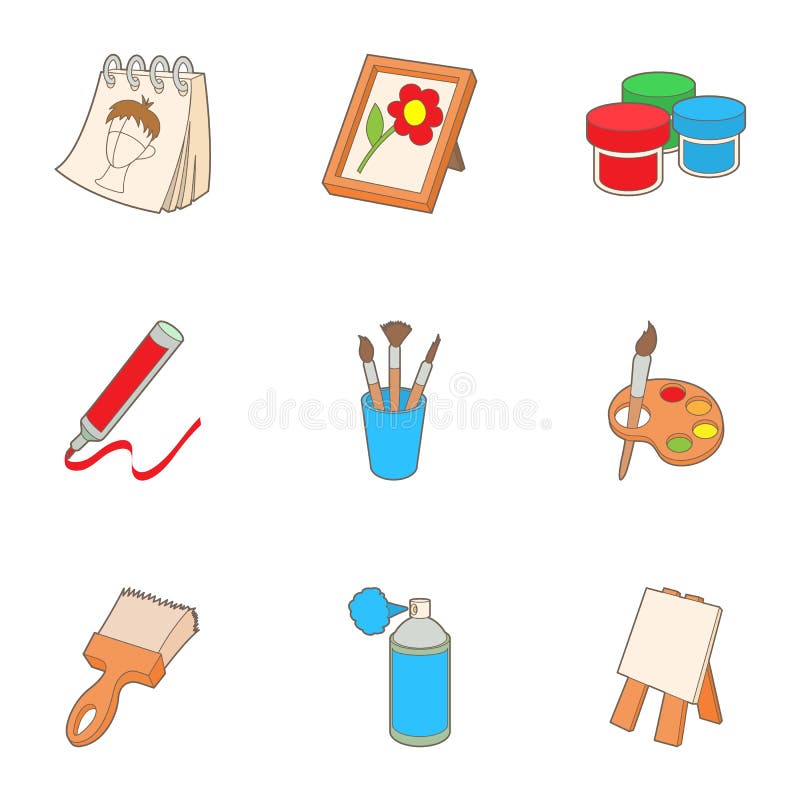 Paint Drawing Icons Set, Cartoon Style Stock Vector - Illustration of ...