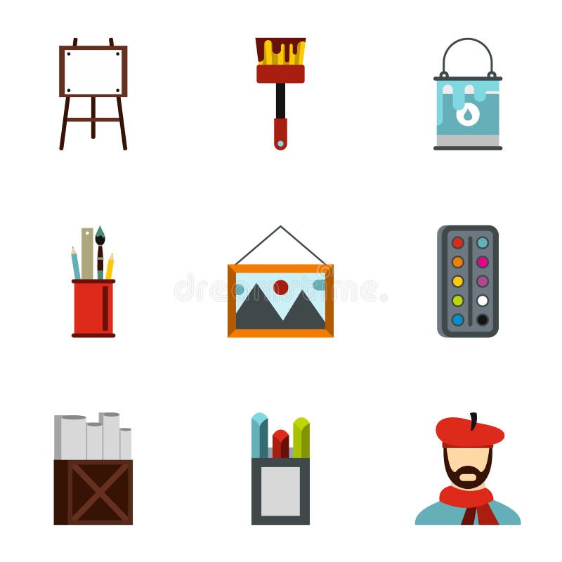 Paint Drawing Icons Set, Flat Style Stock Vector - Illustration of ...
