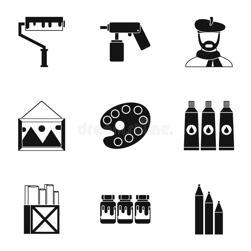 Paint Drawing Icons Set, Simple Style Stock Vector - Illustration of ...