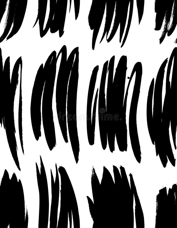Paint Drawing Seamless Pattern Black and White Smear. Hand Drawn ...