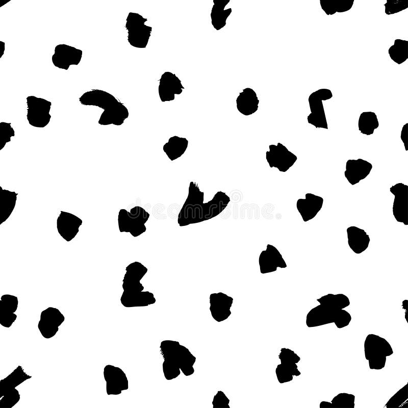 Paint Drawing Seamless Patternof Black Dots on White Background. Hand ...