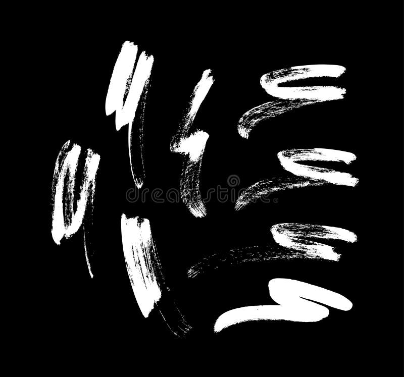 Paint Drawing Set of Black Smear on White Background. Hand Drawn ...