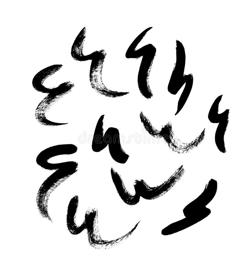 Paint Drawing Set of Black Smear on White Background. Hand Drawn ...