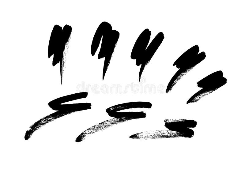 Paint Drawing Set of Black Smear on White Background. Hand Drawn ...