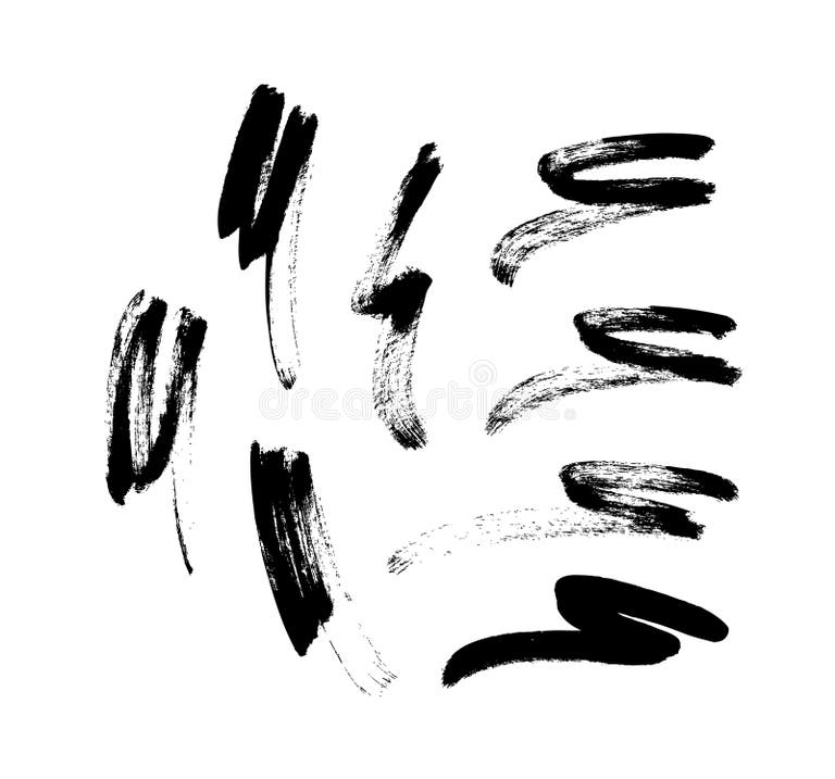 Paint Drawing Set of Black Smear on White Background. Hand Drawn ...