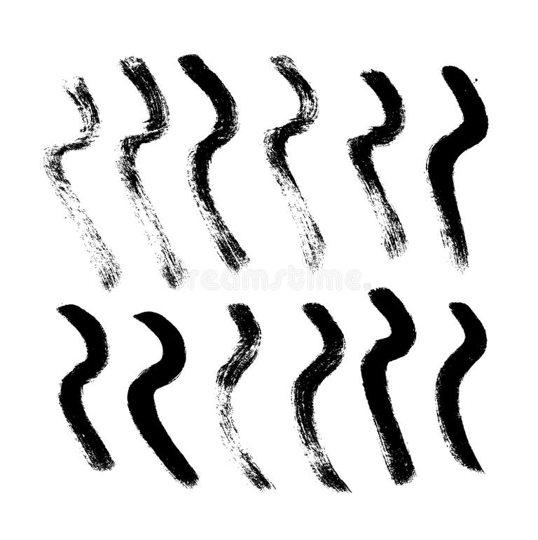 Paint Drawing Set of Black Smear on White Background. Hand Drawn ...