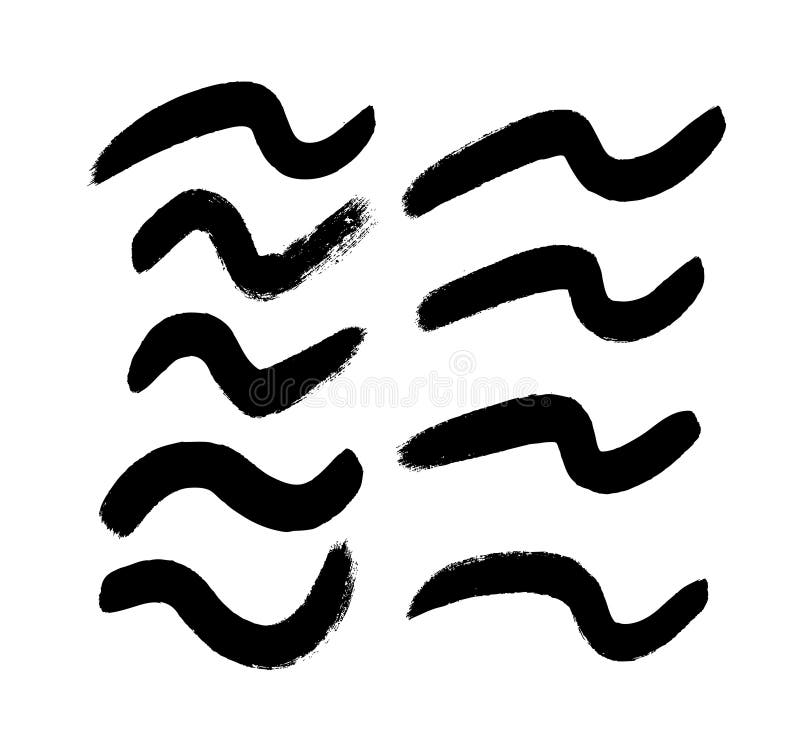 Paint Drawing Set of Black Smear on White Background. Hand Drawn ...