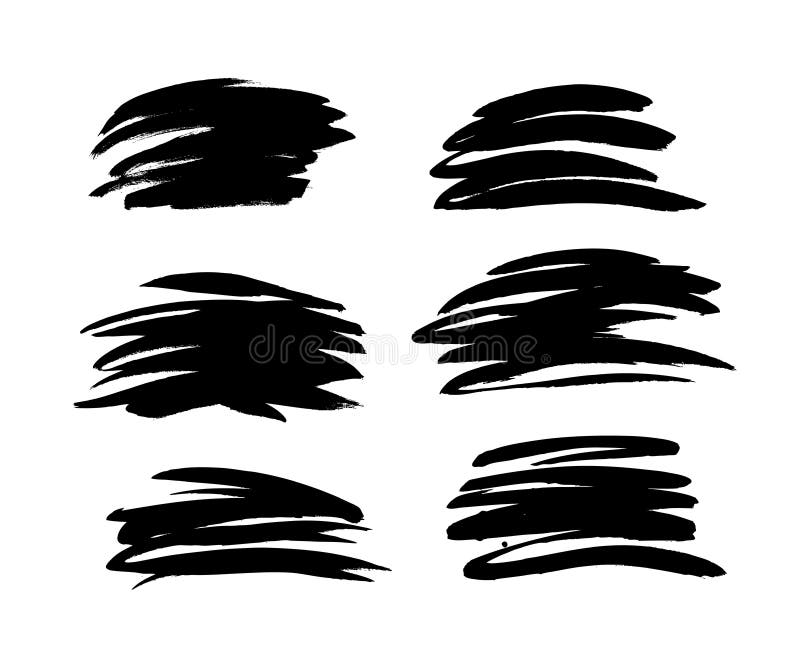 Paint Drawing Set of Smear Black and White. Hand Drawn Abstract ...