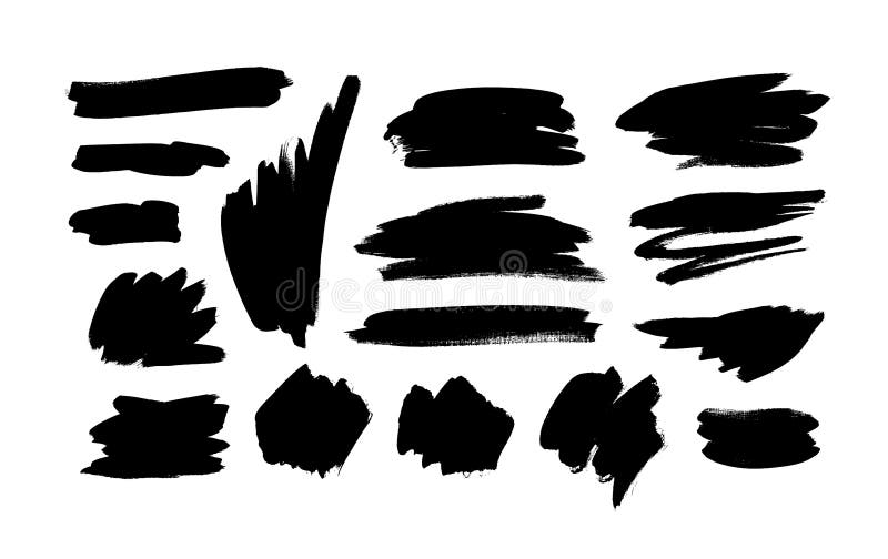Paint Drawing Set of Smear Black and White. Hand Drawn Abstract ...