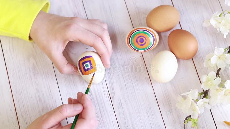 Paint Easter Eggs with Bright Colors, Top View Stock Video - Video of drawing, woman: 270170449